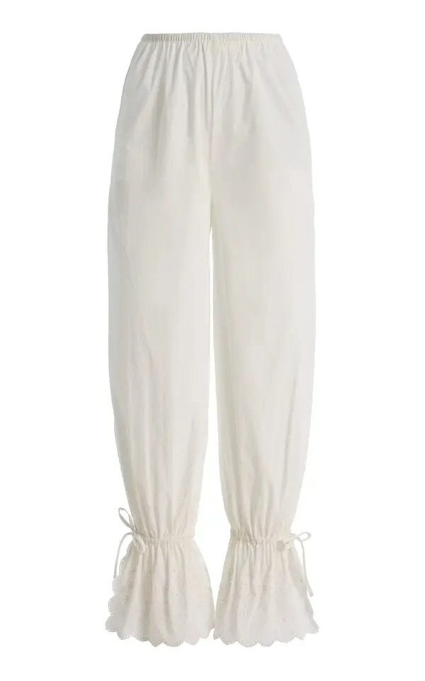 Posse Lois Broderie Anglaise Cotton Balloon Pants - White