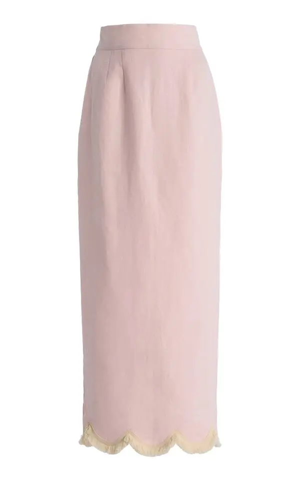 Posse Essie Fringed Linen Maxi Skirt - Pink