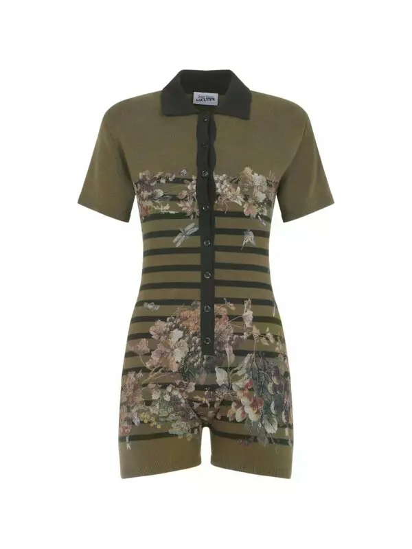 Jean Paul Gaultier Floral And Striped Print Playsuit - Green