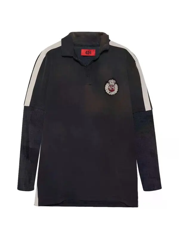 424 Academy Panelled Long-sleeve Polo Shirt - Black