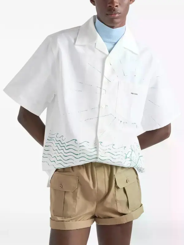 Prada Printed Cotton Bowling Shirt - White