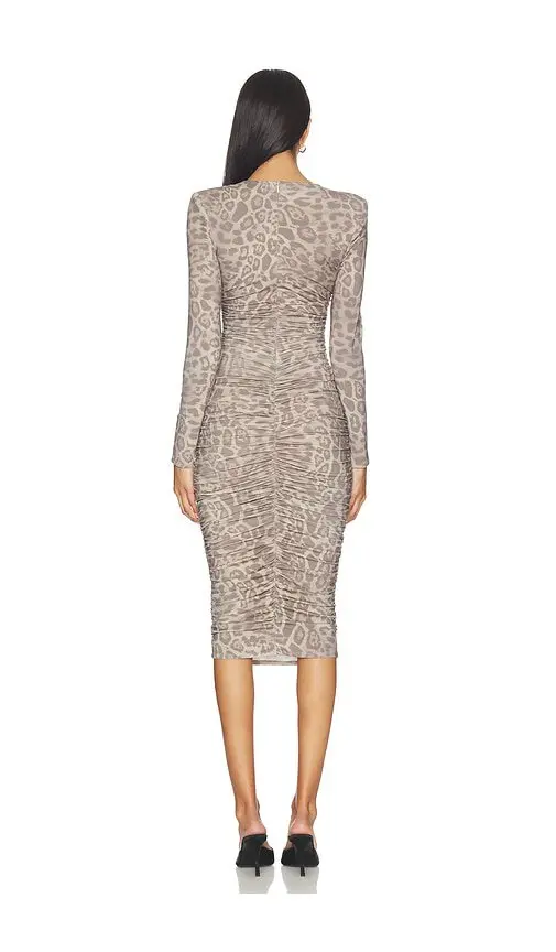 L'Agence Paityn Long Sleeve Shirred Dress - Grey Multi Patch Leopard