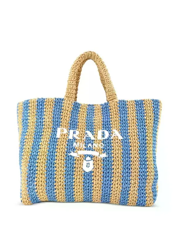 Prada Logo Raffia Large Tote Bag