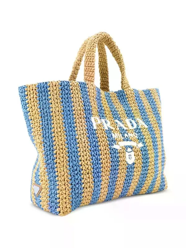 Prada Logo Raffia Large Tote Bag