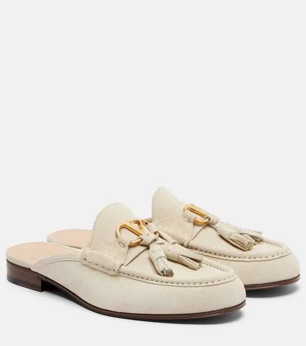 Valentino Garavani Vlogo Suede Mules - Beige