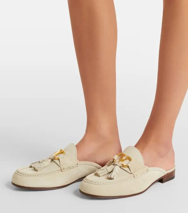Valentino Garavani Vlogo Suede Mules - Beige