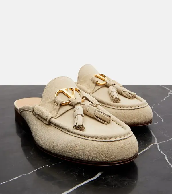 Valentino Garavani Vlogo Suede Mules - Beige