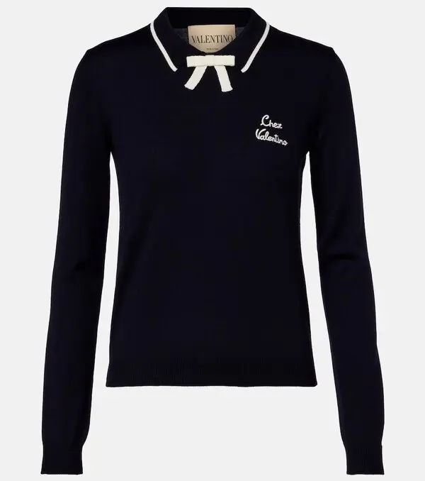 Valentino Garavani Chez Virgin Wool Polo Sweater - Blue