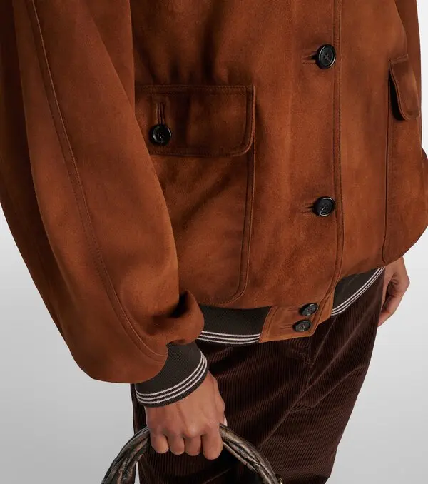Miu Miu Logo Suede Blouson Jacket - Brown