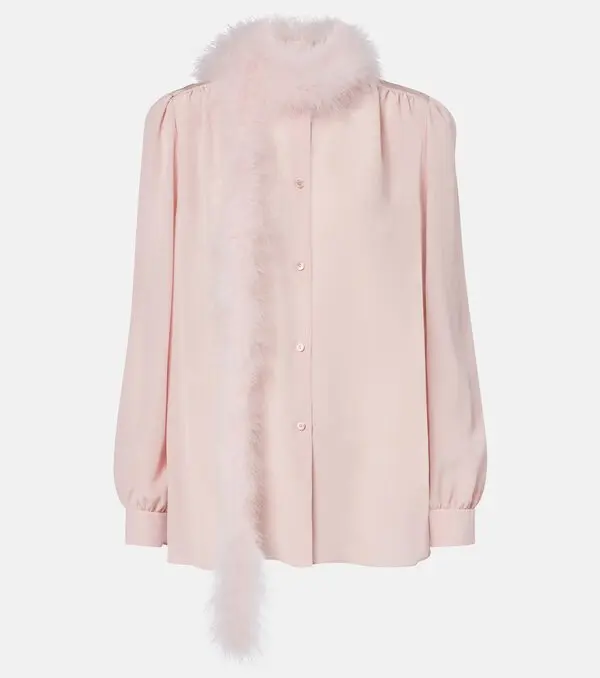 Valentino Garavani Feather-trimmed Silk Shirt - Pink