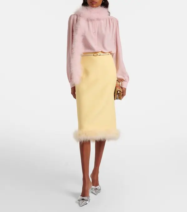 Valentino Garavani Feather-trimmed Silk Shirt - Pink