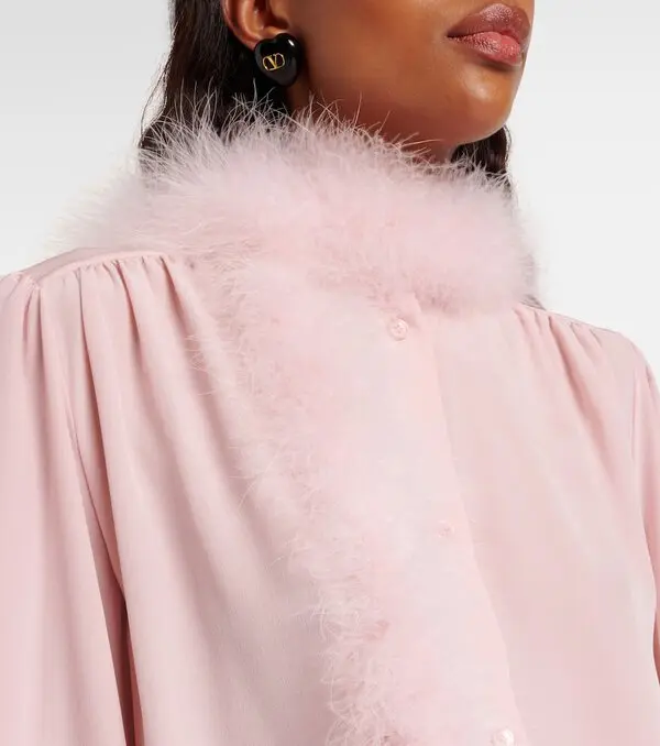 Valentino Garavani Feather-trimmed Silk Shirt - Pink