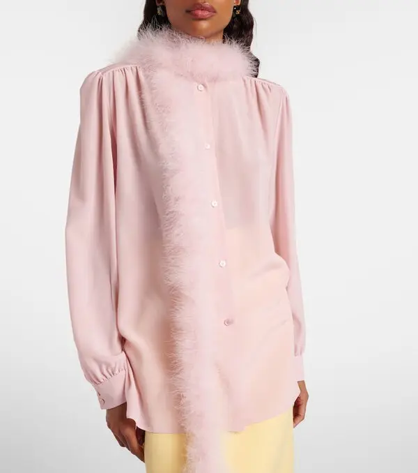 Valentino Garavani Feather-trimmed Silk Shirt - Pink