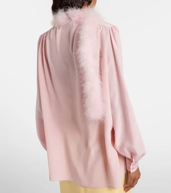Valentino Garavani Feather-trimmed Silk Shirt - Pink