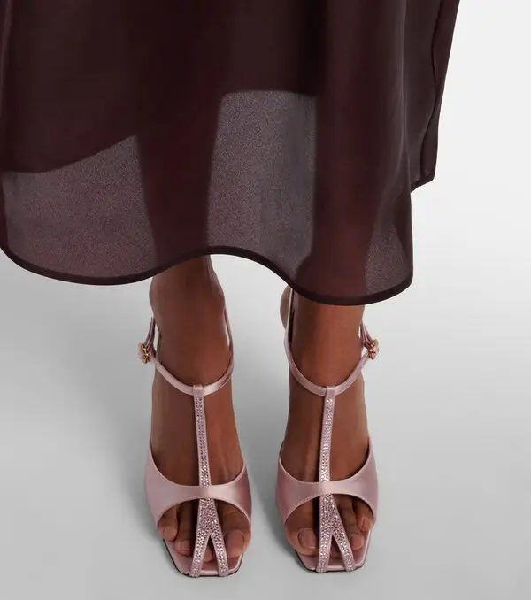 HERBERT LEVINE Embellished Satin Sandals - Pink