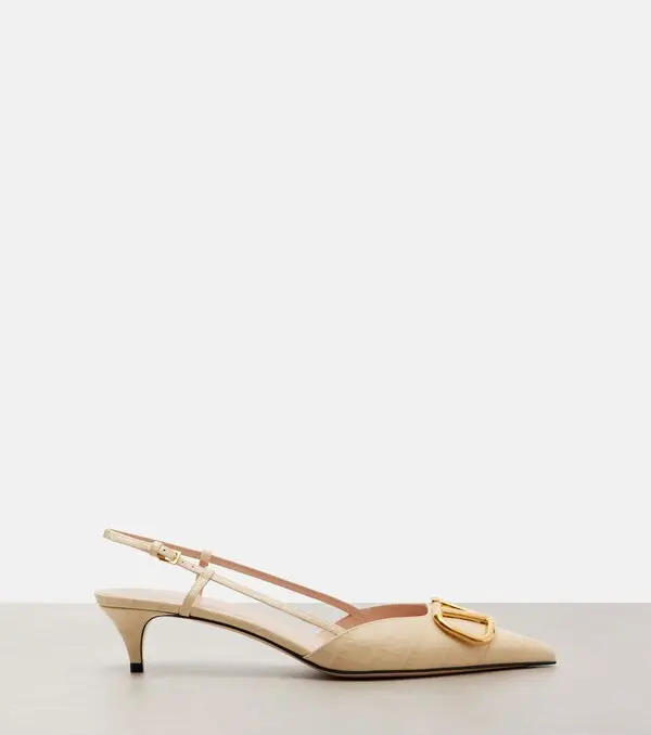 Valentino Garavani Vlogo Leather Slingback Pumps - White