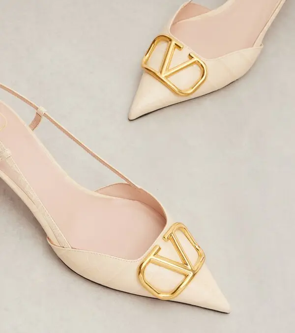 Valentino Garavani Vlogo Leather Slingback Pumps - White