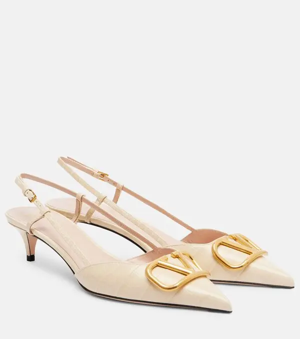 Valentino Garavani Vlogo Leather Slingback Pumps - White