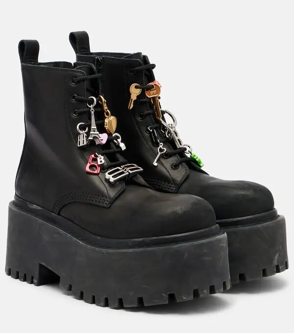 Balenciaga Embellished Leather Platform Combat Boots