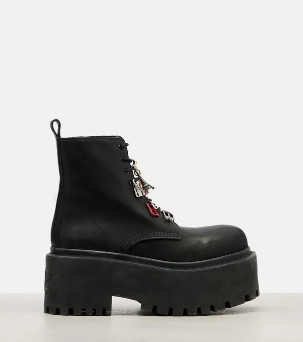 Balenciaga Embellished Leather Platform Combat Boots