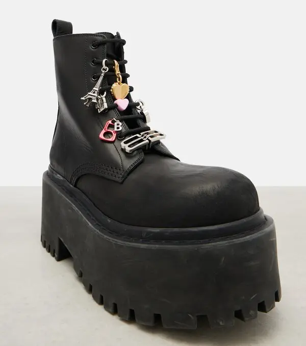 Balenciaga Embellished Leather Platform Combat Boots