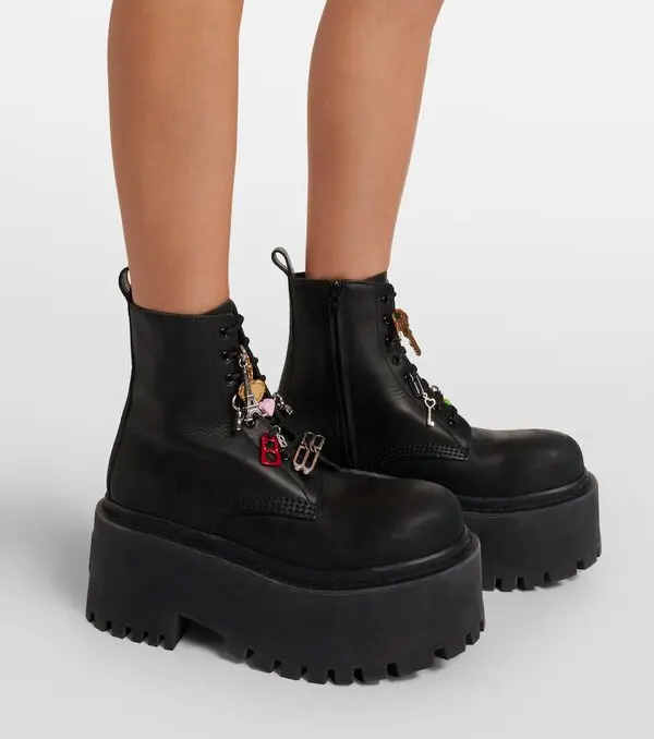 Balenciaga Embellished Leather Platform Combat Boots