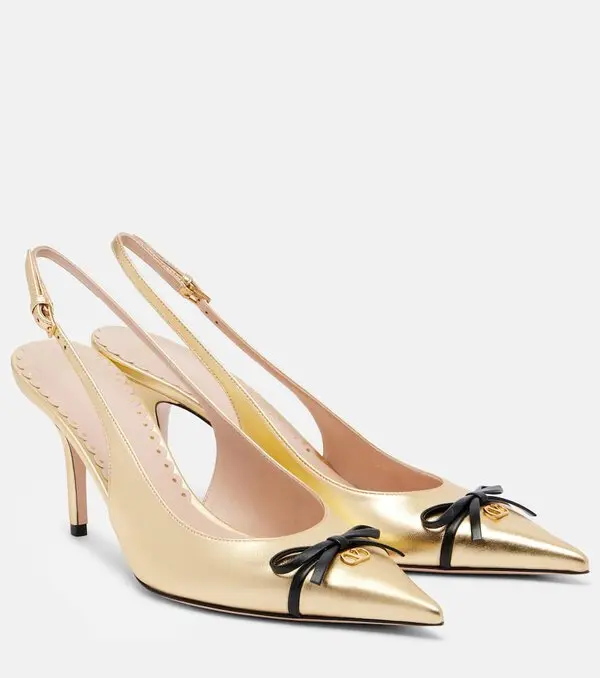 Valentino Garavani Bepointy 80 Leather Slingback Pumps - Gold