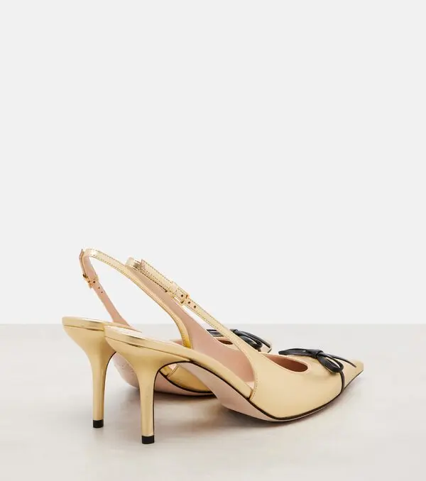 Valentino Garavani Bepointy 80 Leather Slingback Pumps - Gold