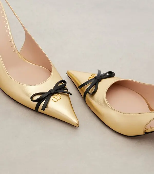 Valentino Garavani Bepointy 80 Leather Slingback Pumps - Gold