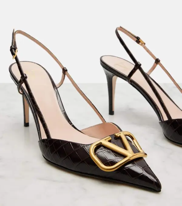 Valentino Garavani Vlogo 80 Leather Slingback Pumps - Brown