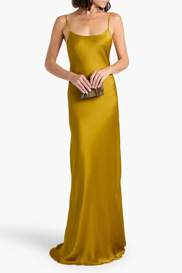 Victoria Beckham Cutout Satin-crepe Gown - Mustard