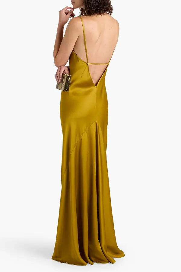 Victoria Beckham Cutout Satin-crepe Gown - Mustard