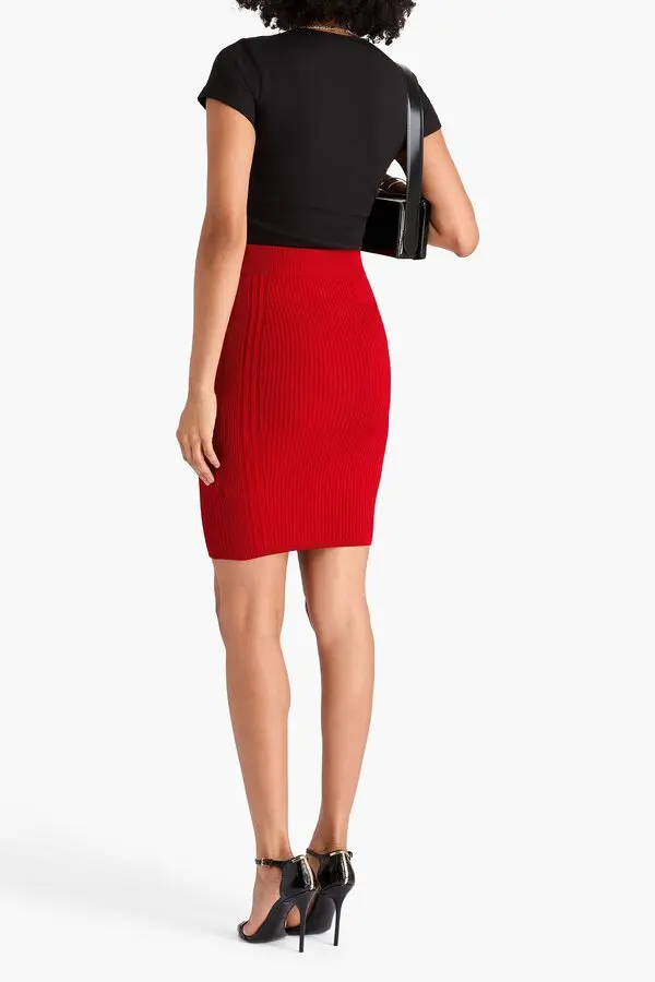 Balmain Embellished Ribbed-knit Pencil Skirt
