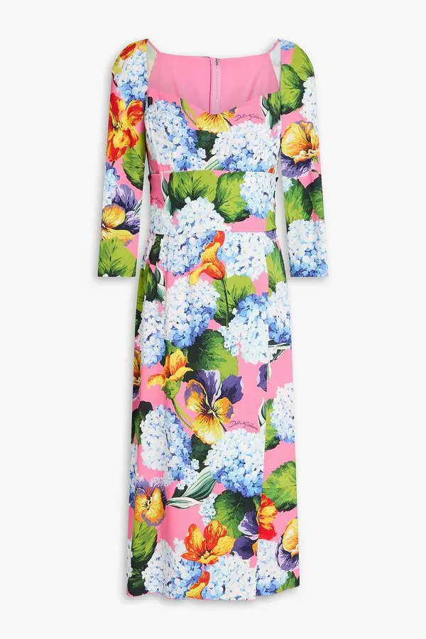 Dolce & Gabbana Floral-print Crepe Midi Dress - Pink