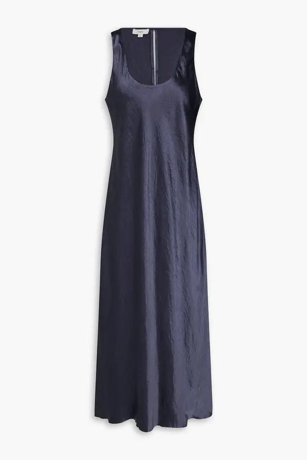Vince Crinkled Satin Midi Dress - Navy