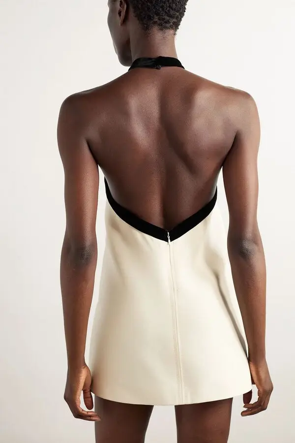 TOM FORD Bow-embellished Velvet-trimmed Wool And Silk-blend Crepe Mini Dress - Ivory