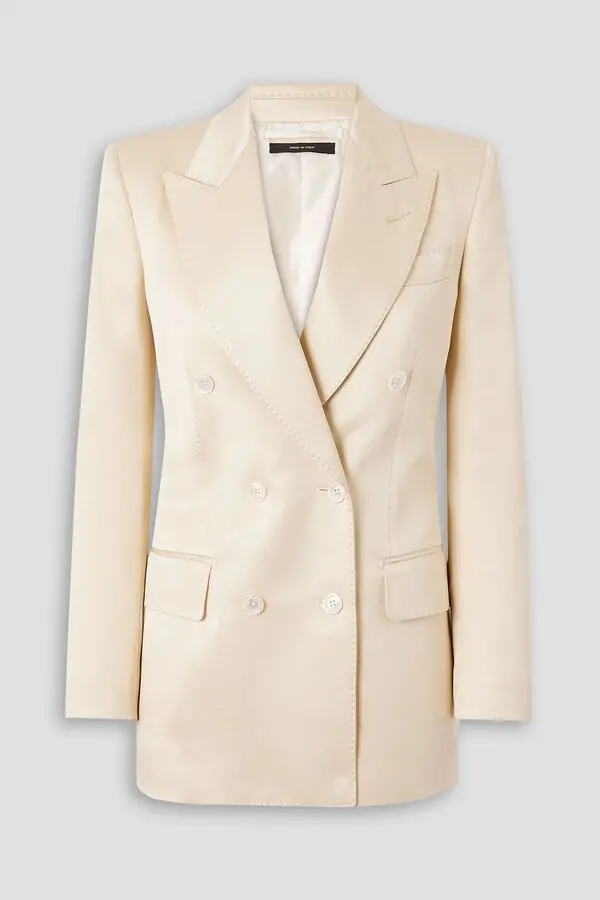 TOM FORD Double-breasted Silk And Wool-blend Twill Blazer - Cream