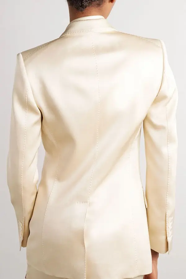 TOM FORD Double-breasted Silk And Wool-blend Twill Blazer - Cream