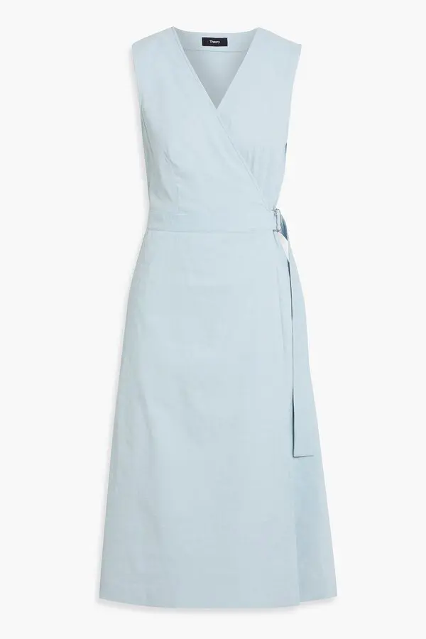 Theory Linen-blend Midi Wrap Dress