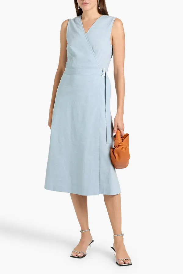 Theory Linen-blend Midi Wrap Dress