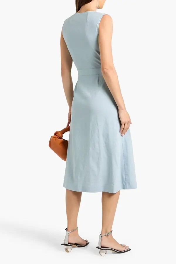 Theory Linen-blend Midi Wrap Dress