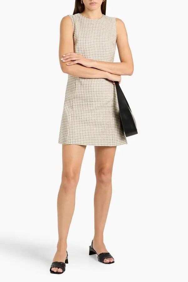Theory Checked Linen-blend Mini Dress