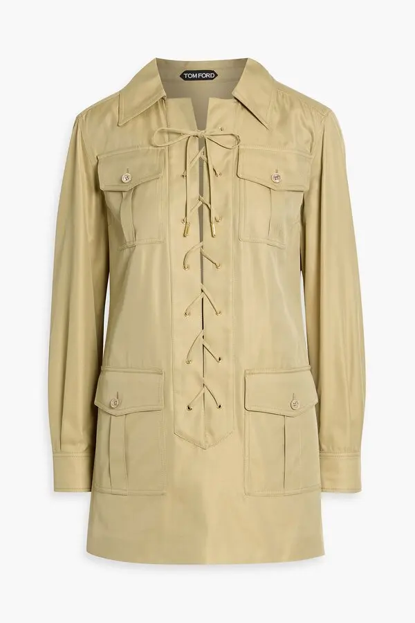 TOM FORD Lace-up Cotton And Silk-blend Twill Mini Dress - Sage Green