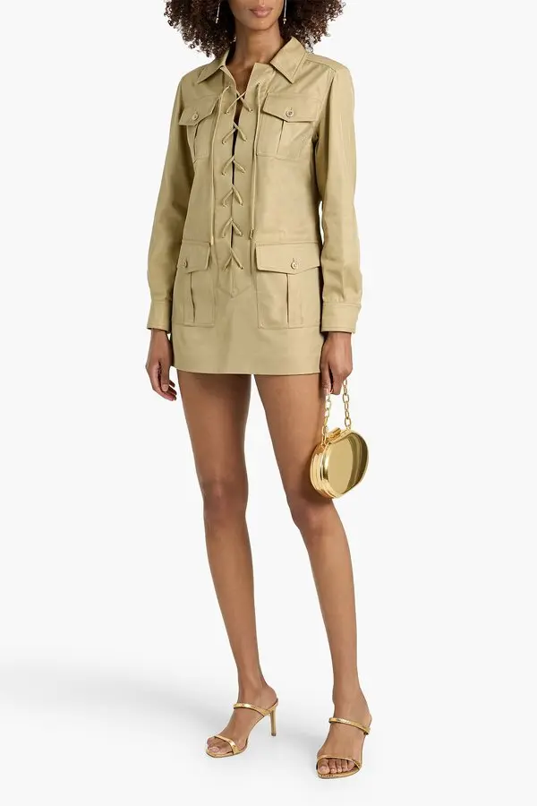 TOM FORD Lace-up Cotton And Silk-blend Twill Mini Dress - Sage Green