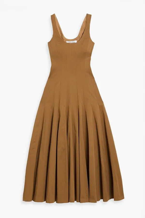 Another Tomorrow Flared Cotton-blend Twill Midi Dress - Light Brown