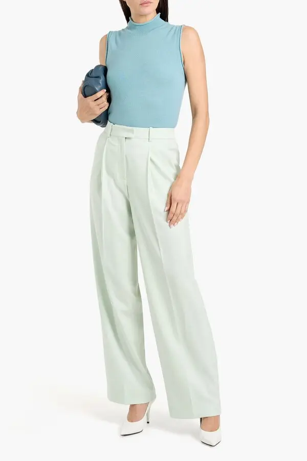 Another Tomorrow Wool-blend Wide-leg Trousers - Mint