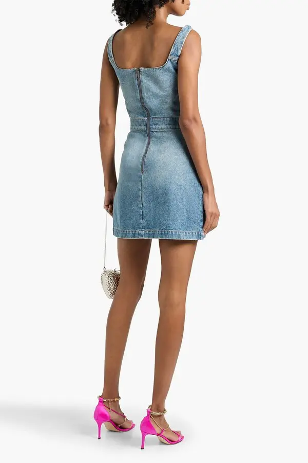 Balmain Embellished Faded Denim Mini Dress