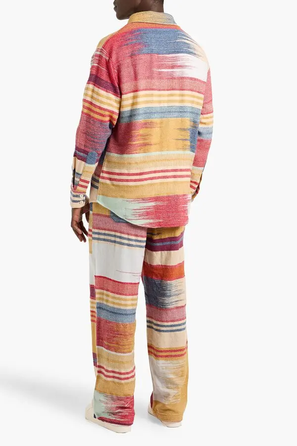 THE ELDER STATESMAN Striped Jacquardknit Cashmere Shirt - Mustard