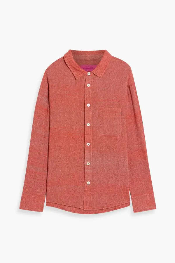 THE ELDER STATESMAN Striped Jacquardknit Cashmere Shirt - Papaya