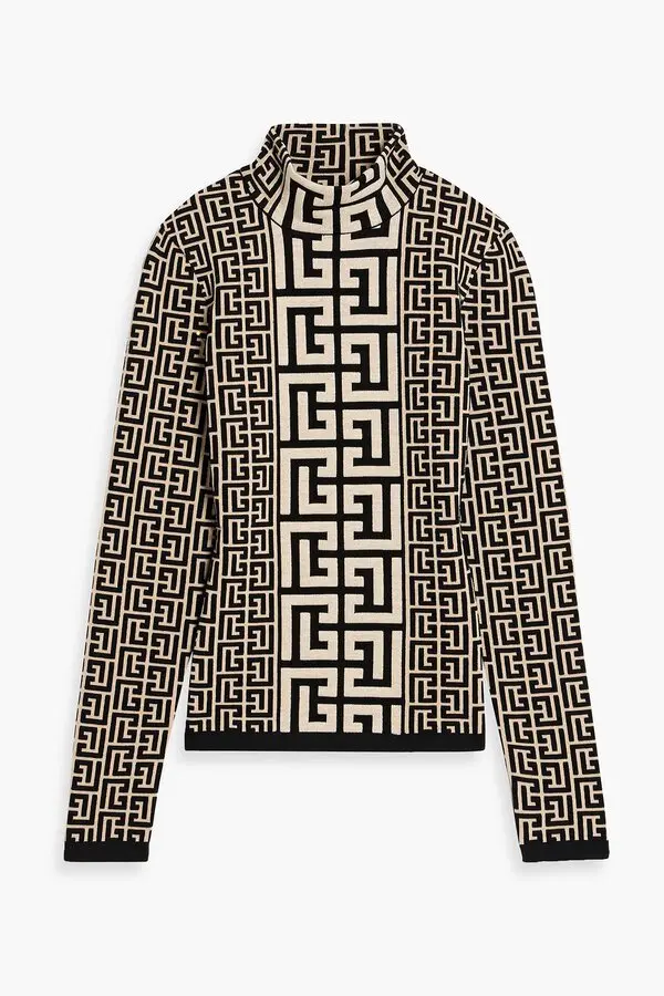 Balmain Jacquard-knit Wool-blend Turtleneck Sweater